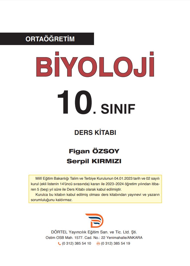 10. Sınıf Biyoloji Ders Kitabı Dörtel Yayıncılık Pdf