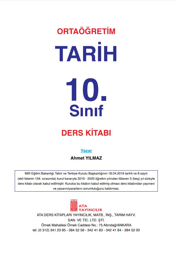 10. Sınıf Tarih Ders Kitabı Ata Yayıncılık Pdf