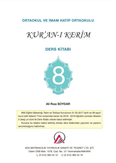 8. Sınıf Kuran-ı Kerim Ders Kitabı Ada Matbaacılık Yayınevi Pdf